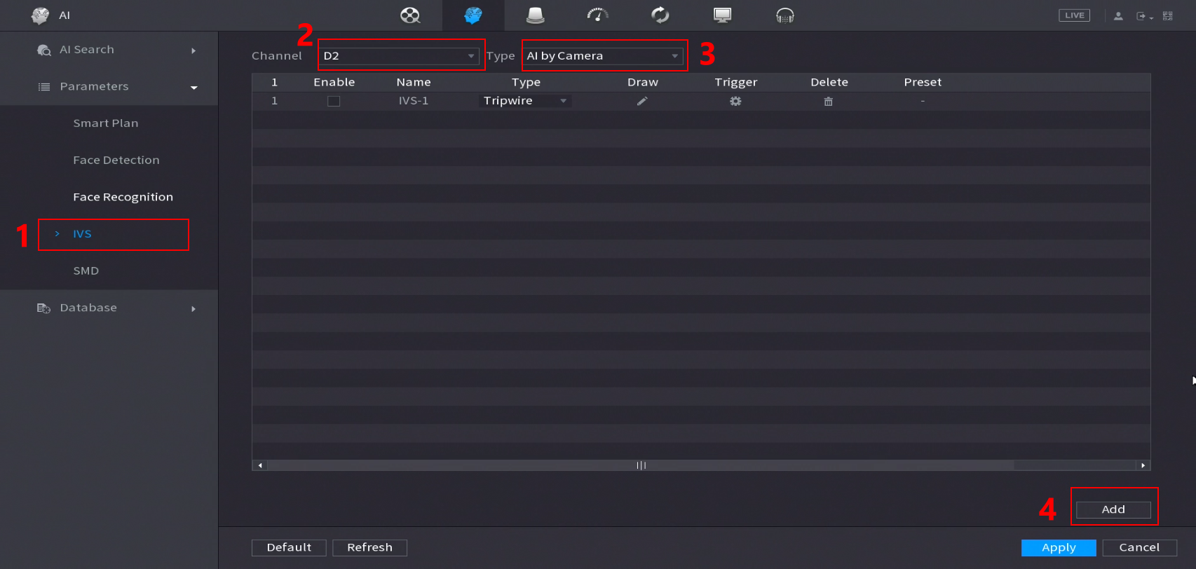 How to set the IVS function from NVR video output (AI by camera ...